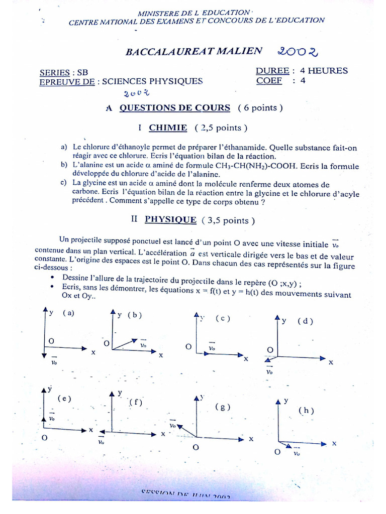 Bac Physique Chimie 2002 SB | PDF