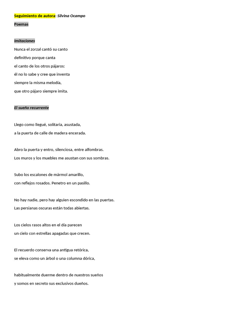 Silvina Ocampo: Poesía y Reflexiones | PDF | Cuentos