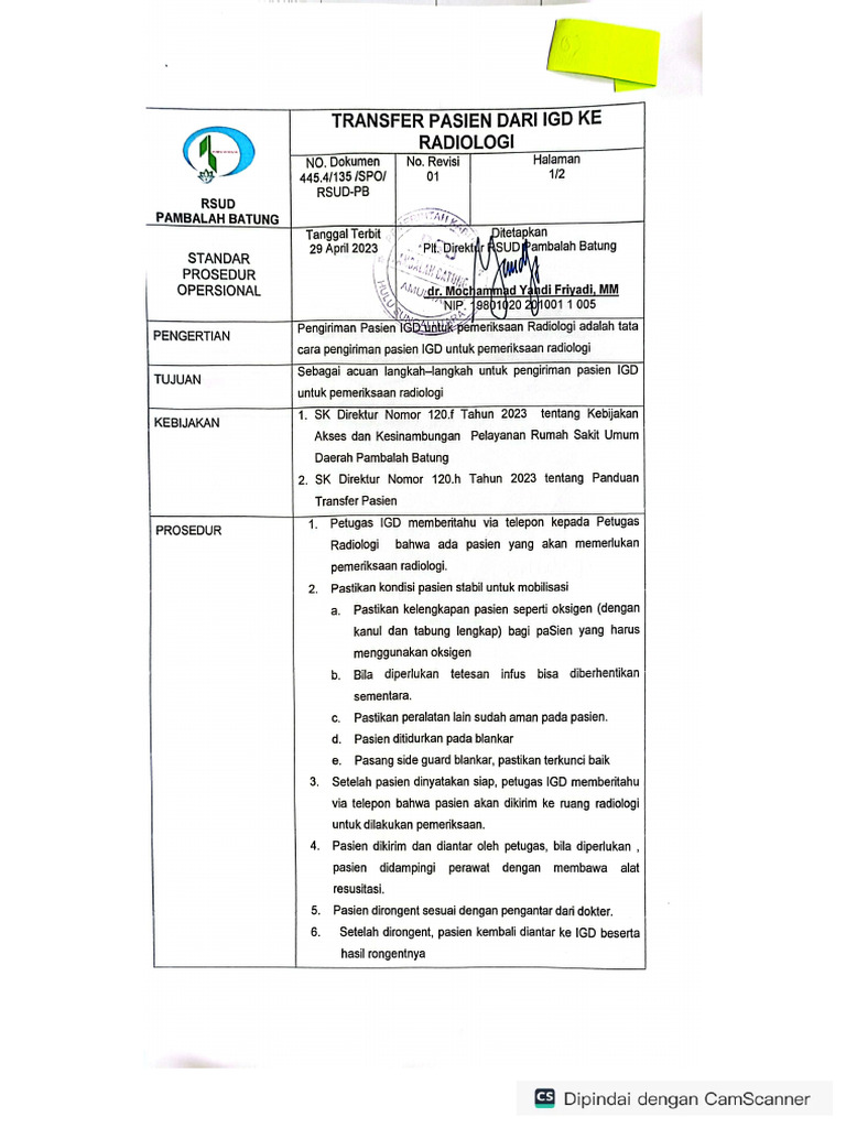 Transfer Pasien Dari IGD Ke Radiologi | PDF