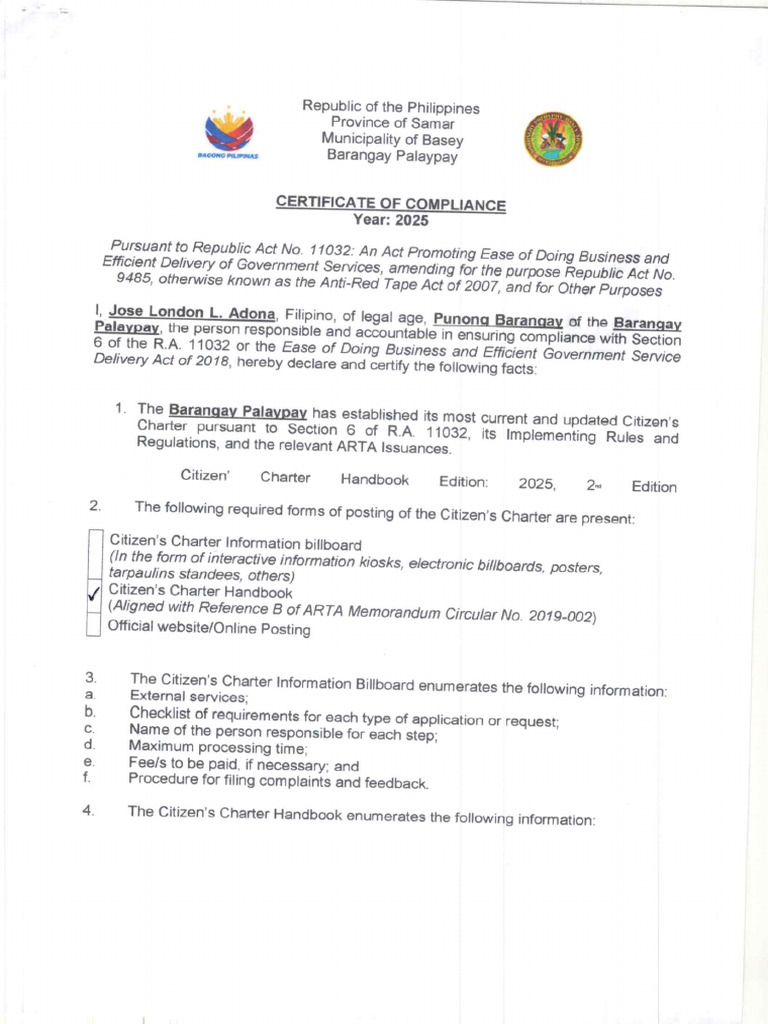 Brgy. Palaypay COC | PDF