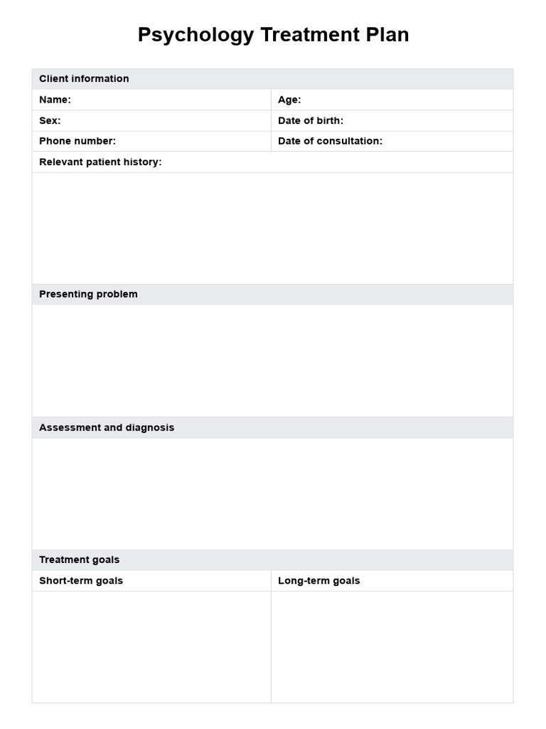 Psychology Treatment Plan Template | PDF