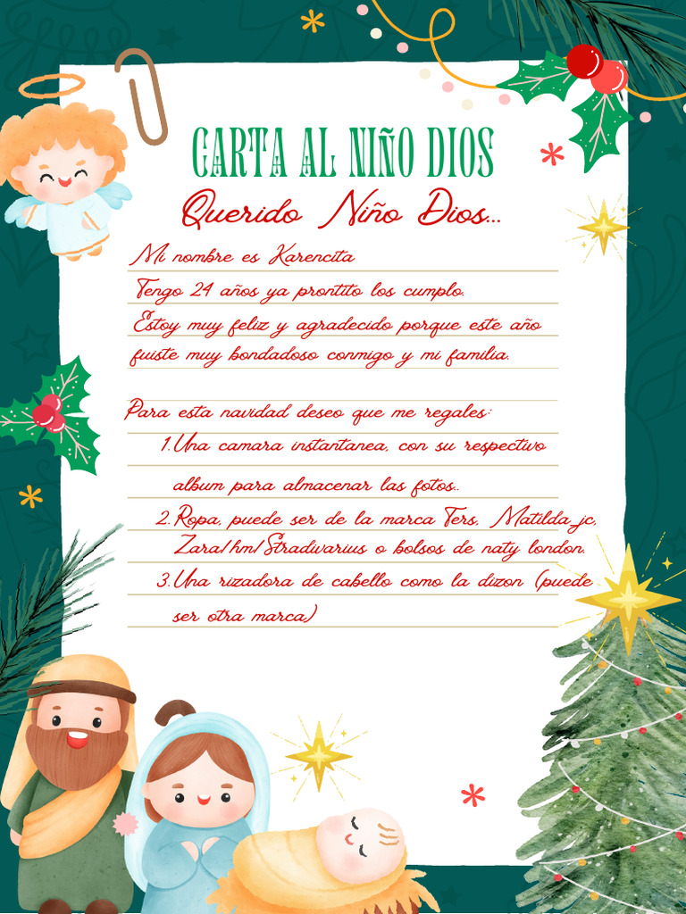 Carta de Regalos de Navidad Al Niño Dios | PDF