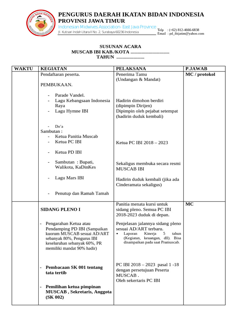 Susunan Acara Jadwal Muscab | PDF