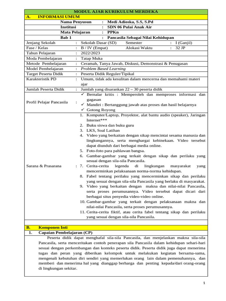 04. MA PPKN KLS IV SMS 1 (1) | PDF