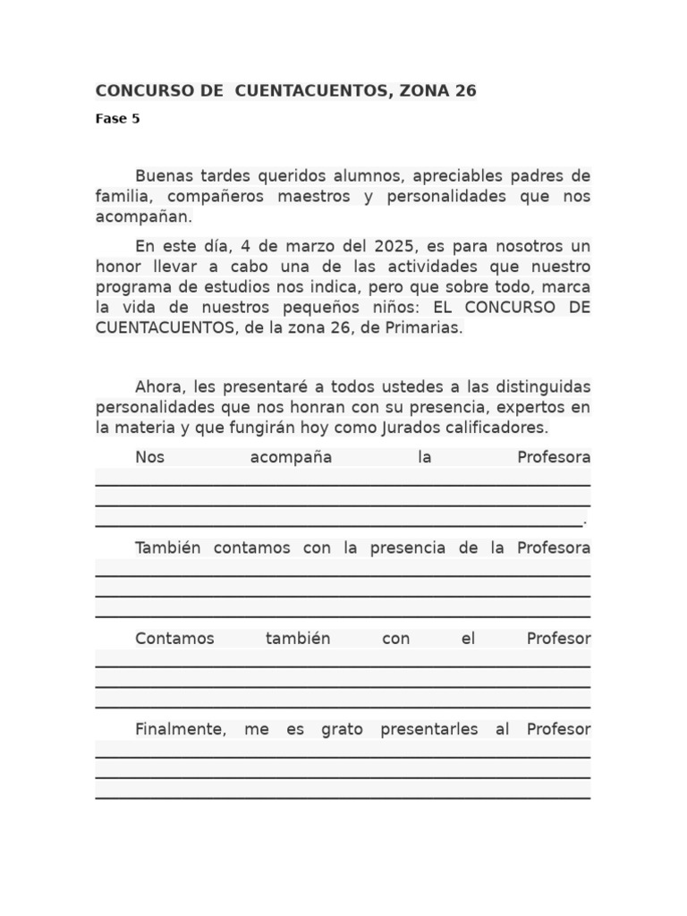 Programa Concurso de Cuentacuentos Zona 26 | PDF | Educación primaria ...
