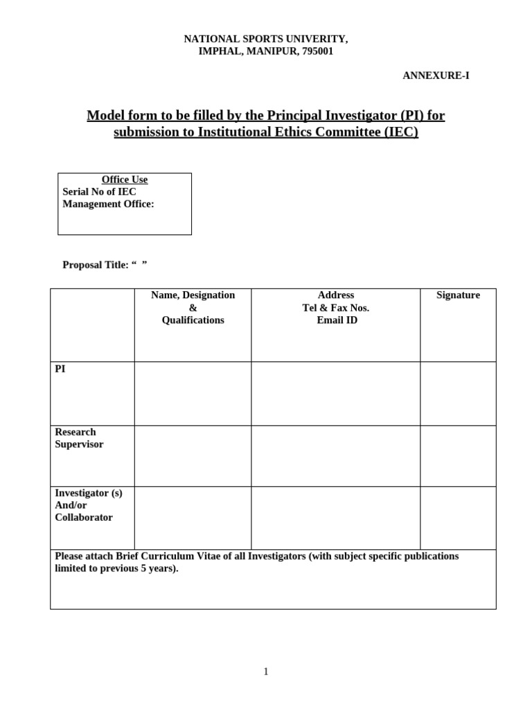 IEC Submission Form for Research Proposals | PDF | Clinical Trial ...