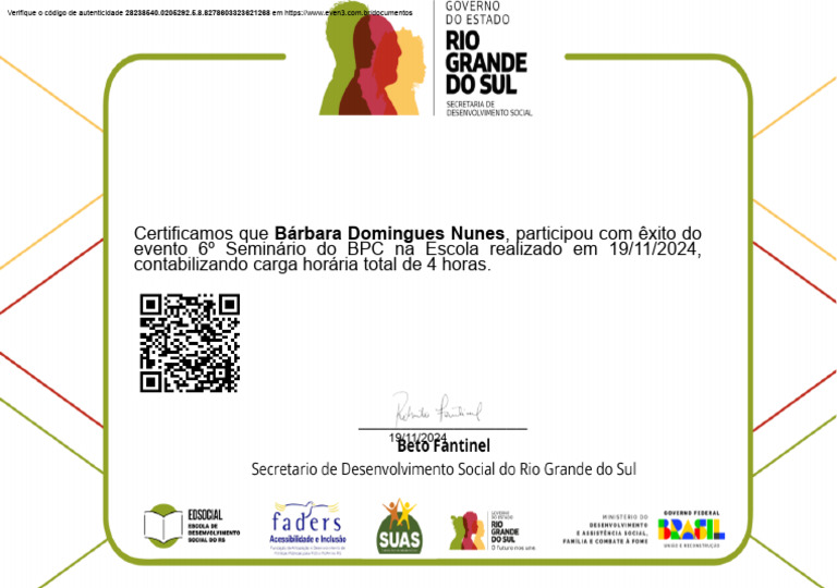 Certificado de Participação - Seminário BPC | PDF