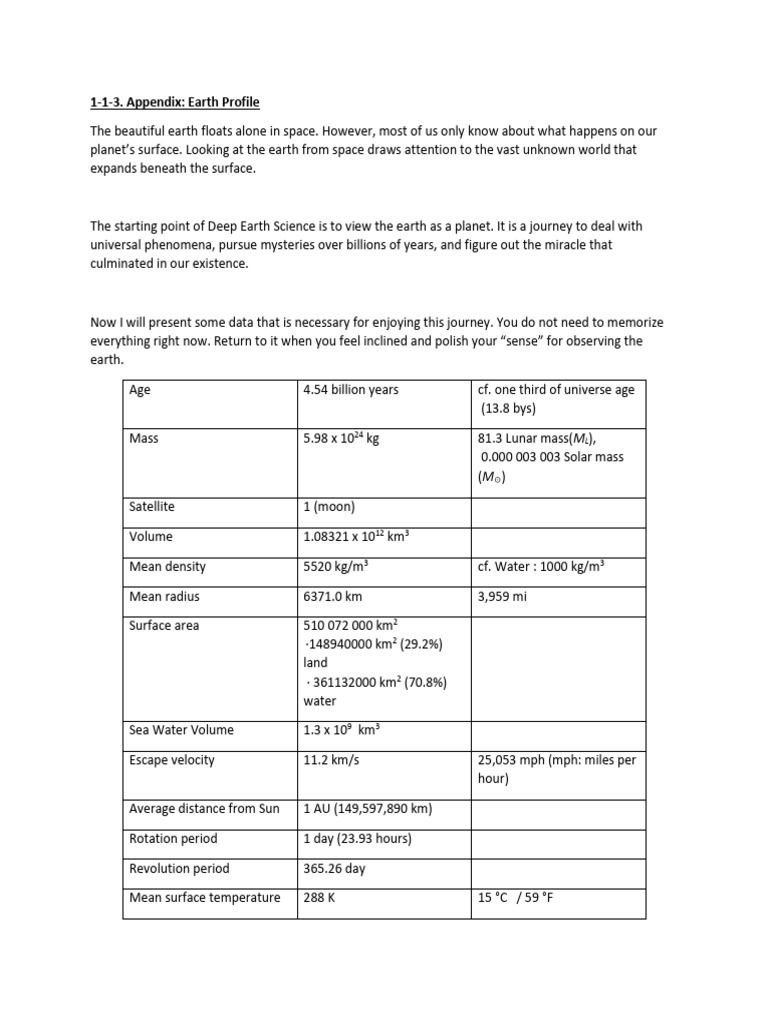 1 3 Appendix Earth Profile | PDF | Earth | Sun