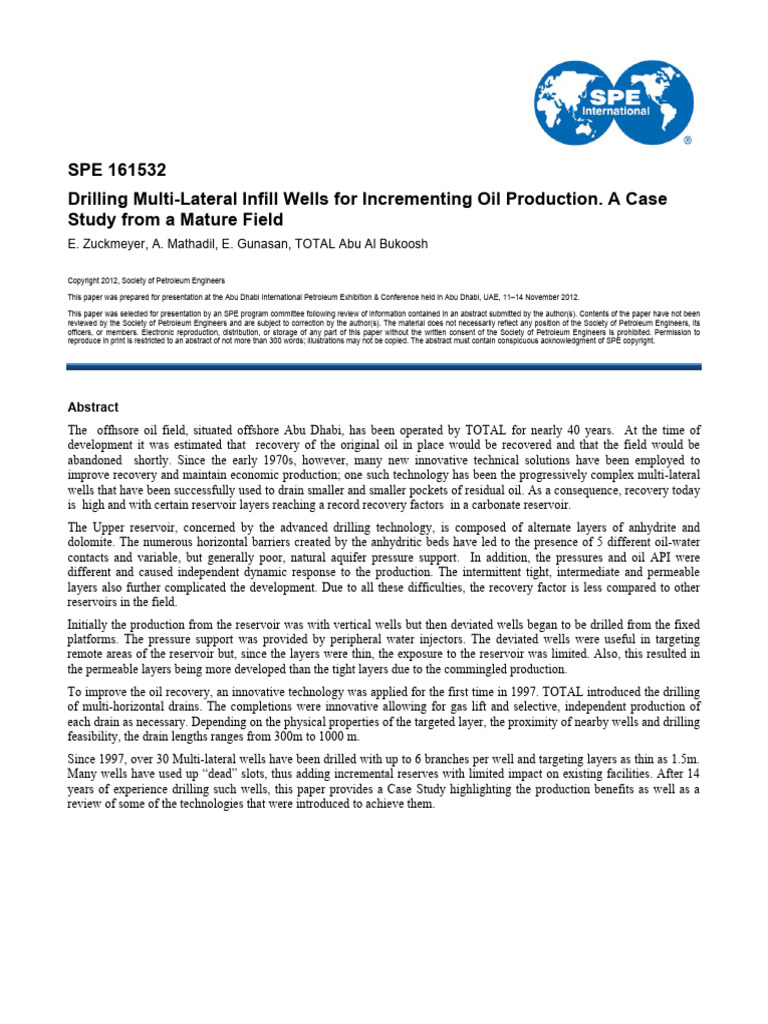Drilling Multilateral Infill Wells For Incrementing Oil Production. A ...