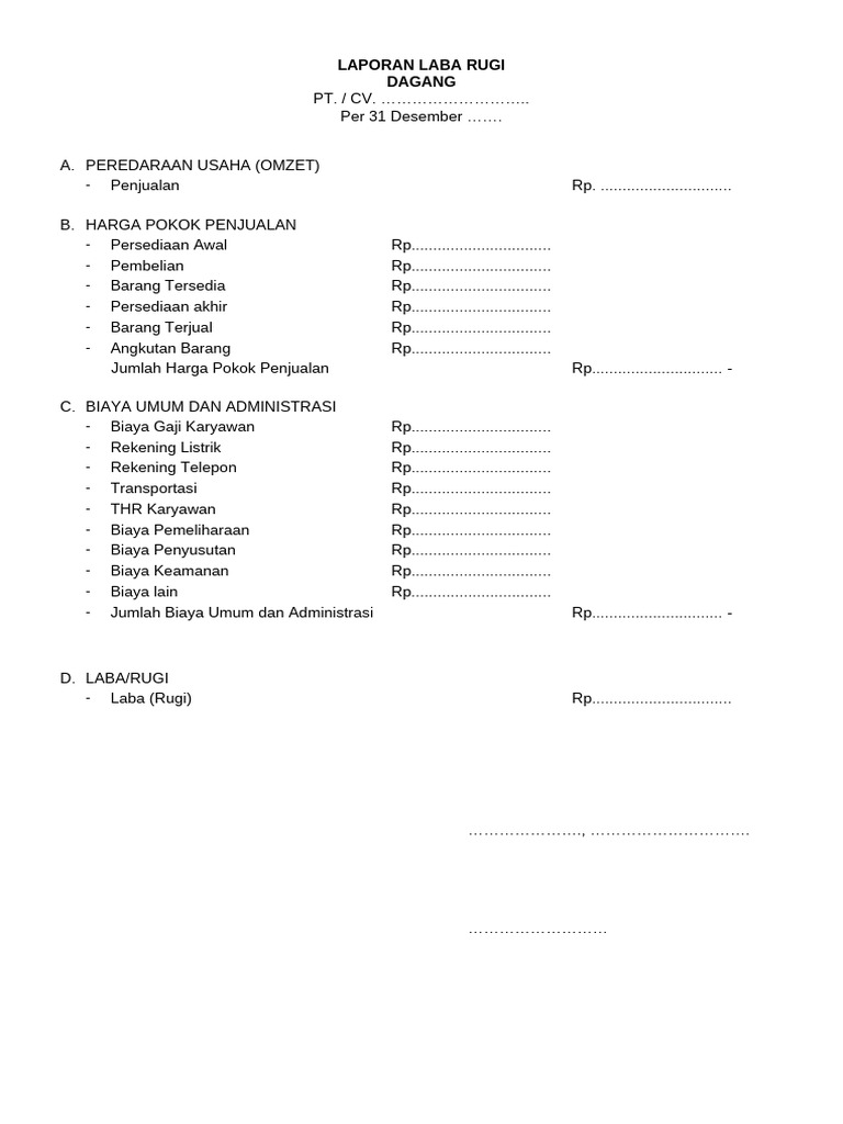Contoh Format Laporan Laba Rugi | PDF