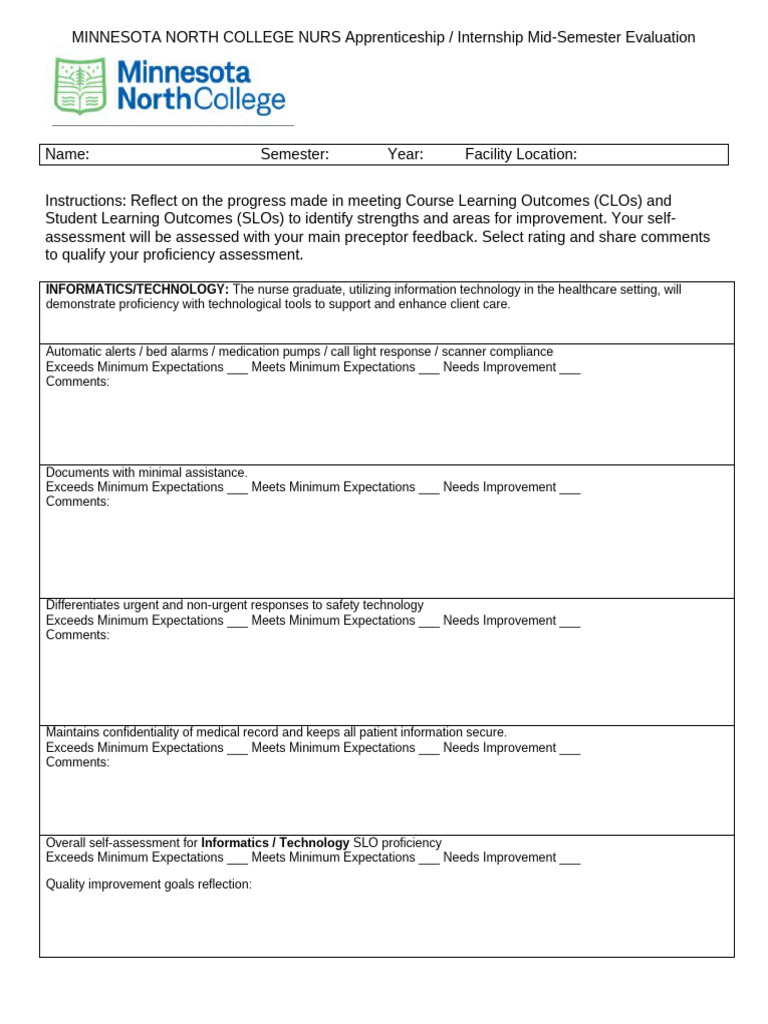 Mid Semester Student Self Evaluation | PDF | Nursing | Evidence Based Medicine