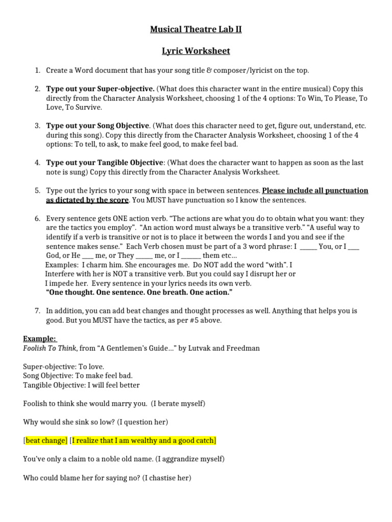 Lyric Worksheet | PDF