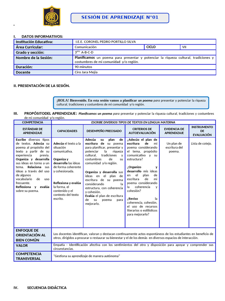 S2 - U5 - 3ero. - COMUNIC. - Ciro Jara | PDF | Aprendizaje | Cognición