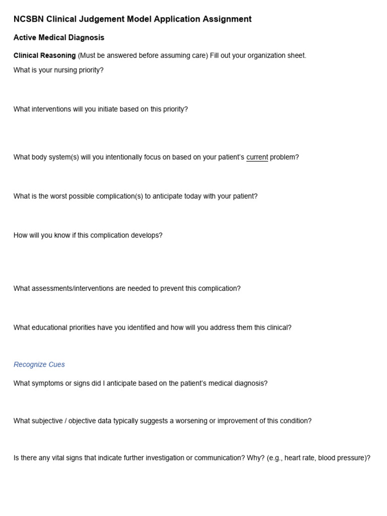 NCSBN Clinical Judgement Model Application Clinical Packet | PDF ...