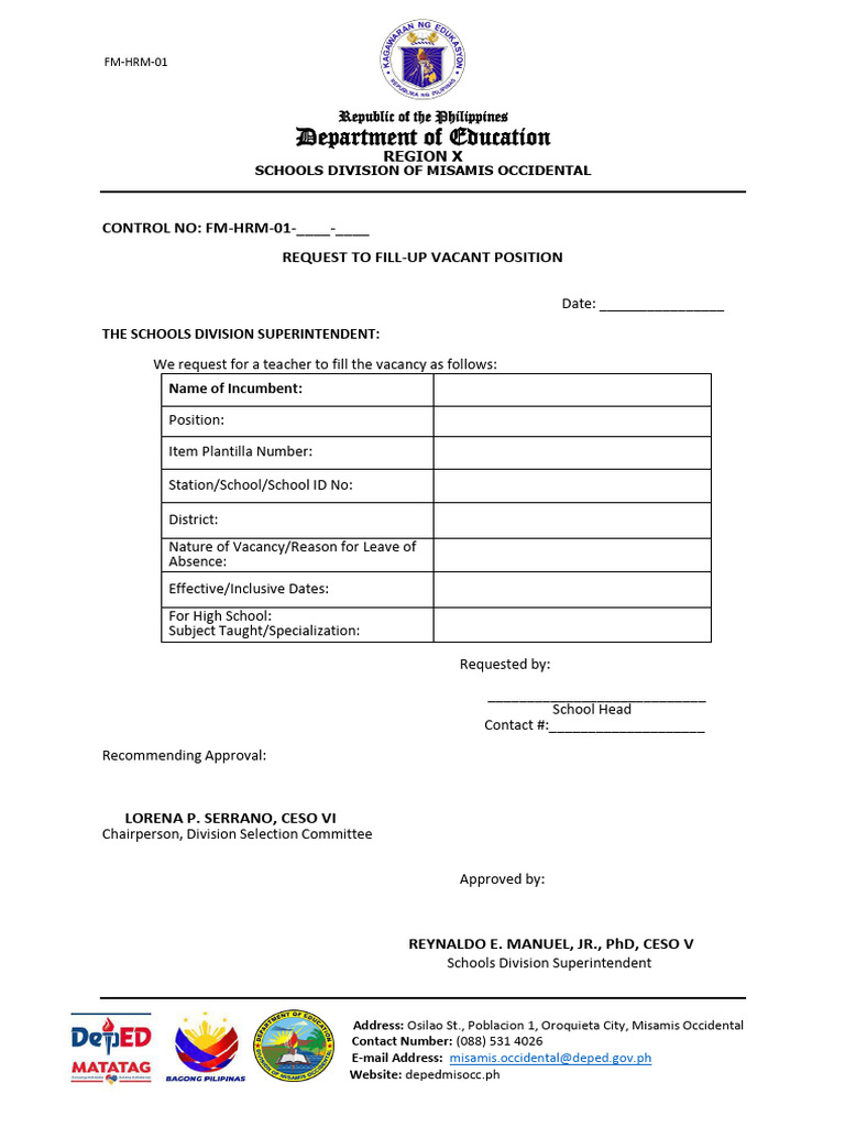 Request to Fill Teacher Vacancy | PDF