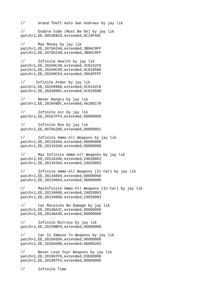 GTA San Andreas Cheat Codes Guide | PDF | Projectiles | Projectile Weapons