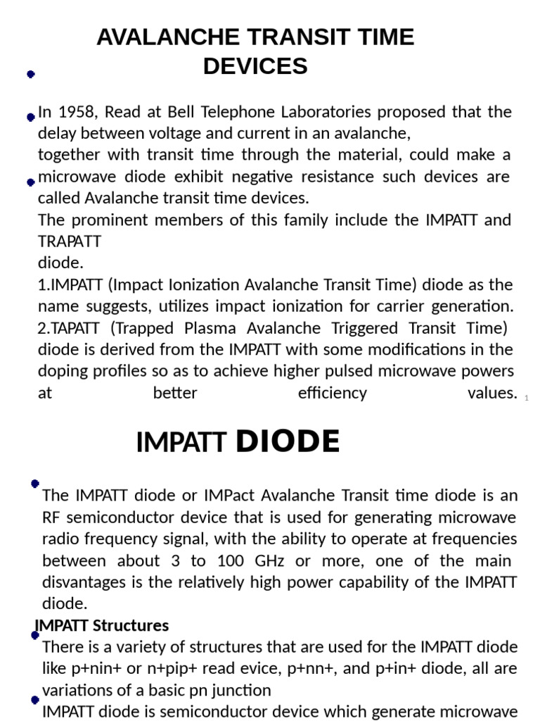 Avalanche Transit Time Devices | PDF | Diode | Electronic Engineering