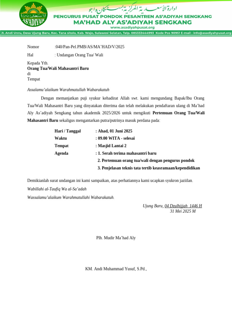 Undangan Pertemuan Orang Tua | PDF