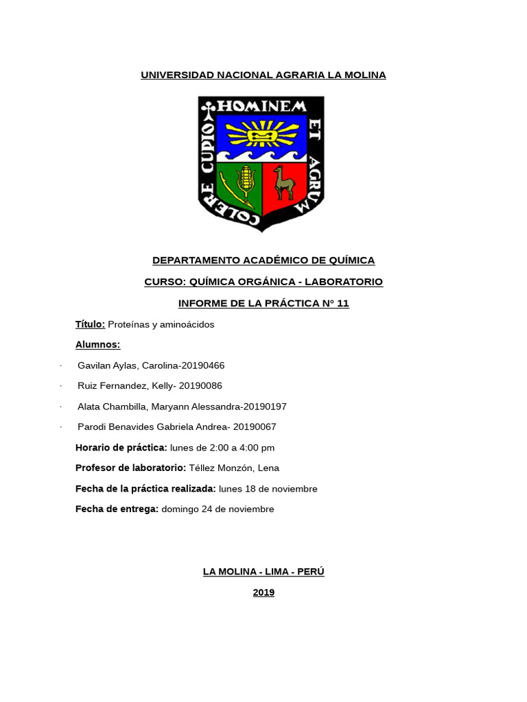 Ltimo Informe de Laboratorio | PDF | Proteínas | Péptido