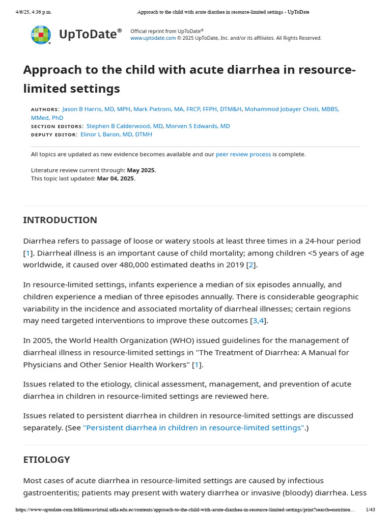 Approach To The Child With Acute Diarrhea in Resource-Limited Settings - UpToDate | PDF ...