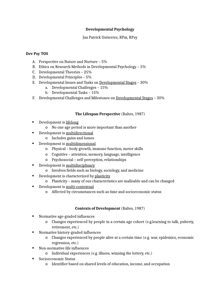Overview of Developmental Psychology | PDF | Developmental Psychology ...