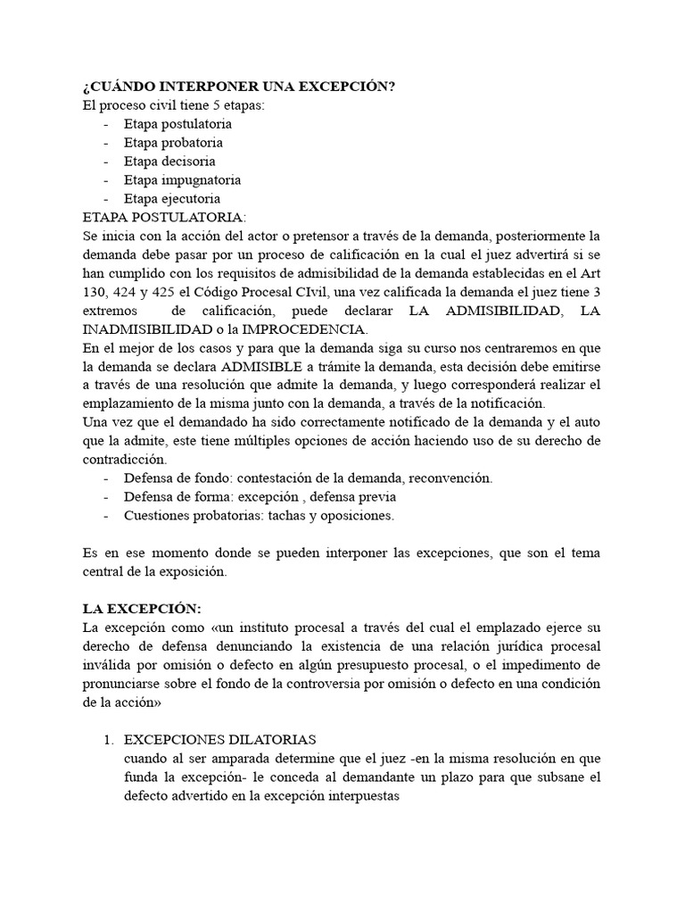 EXCEPCIONES | PDF | Demanda judicial | Ley procesal