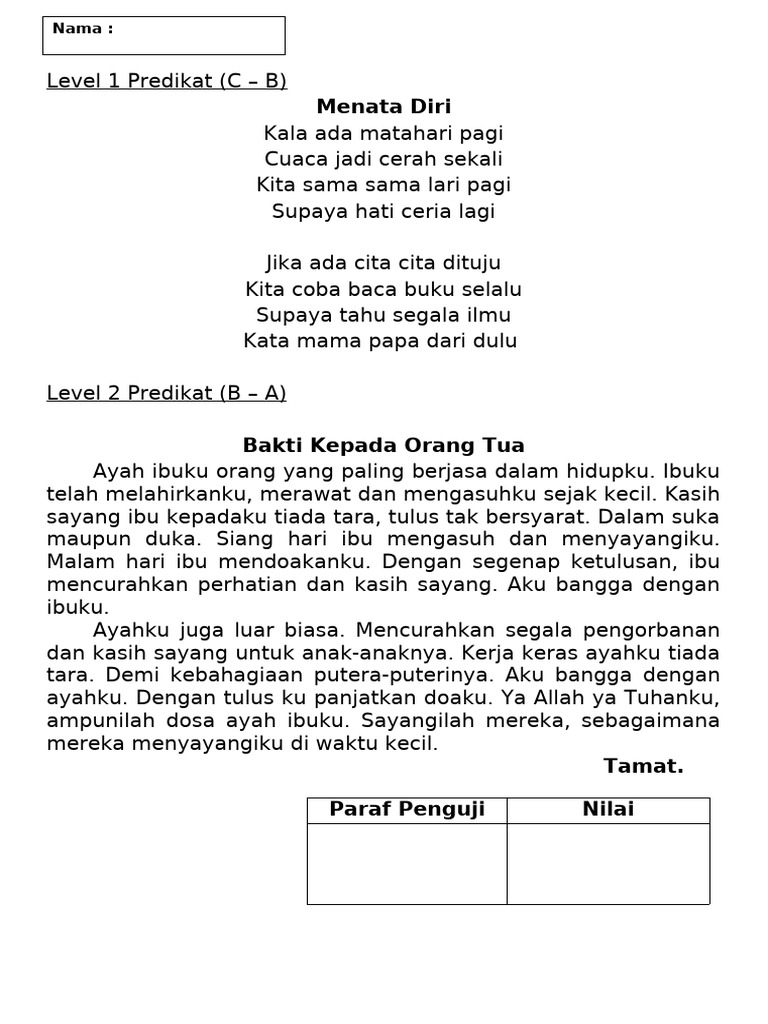 Tes Membaca Kelas 2 | PDF