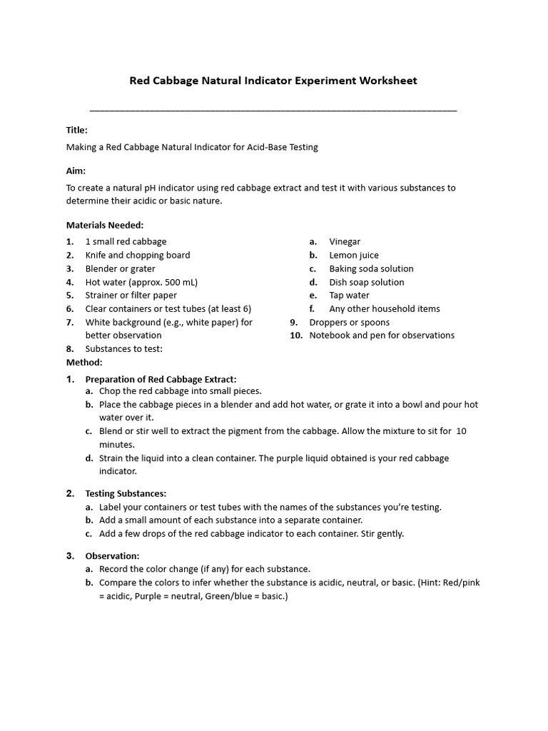 Red Cabbage pH Indicator Experiment | PDF | Ph | Experiment