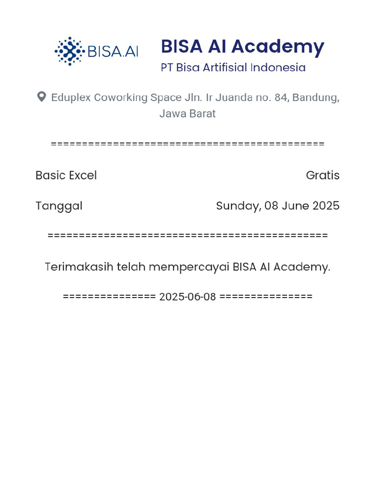 Nota Pembelian Course-Basic Excel-Ummu Nahdzo Kamilah | PDF