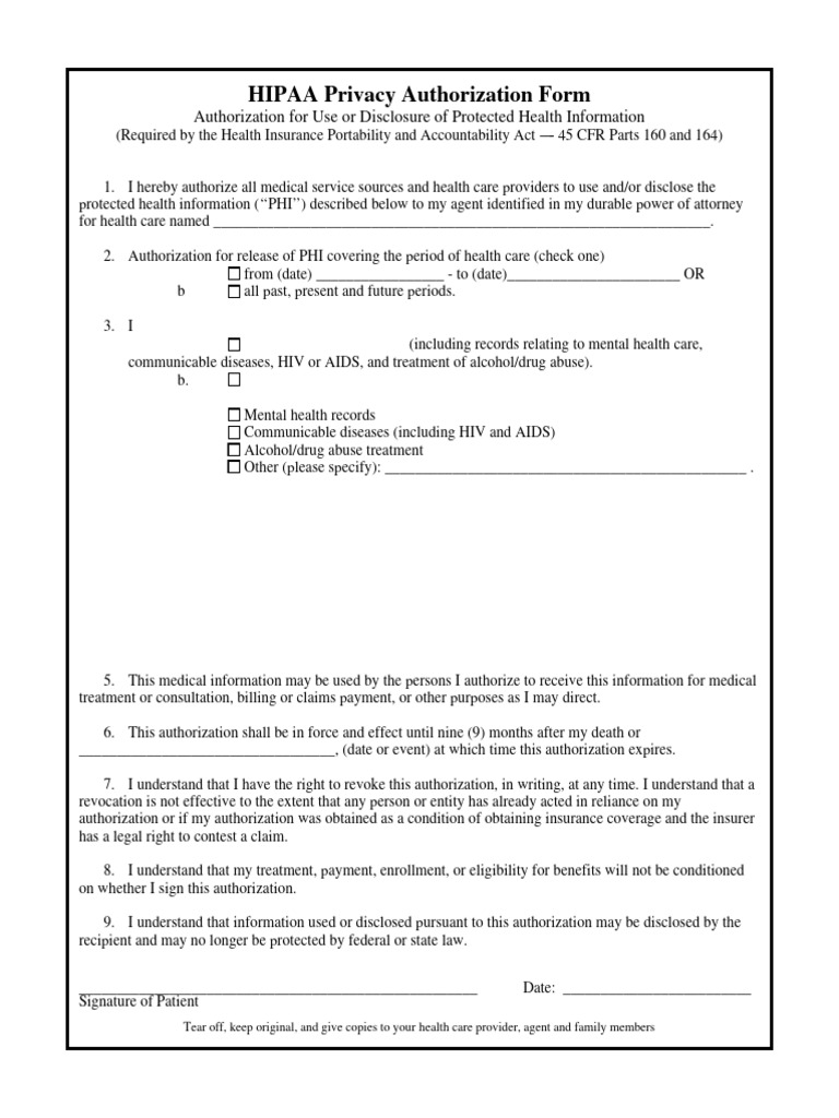HIPAA Privacy Authorization Form Guide | PDF | Health Insurance ...