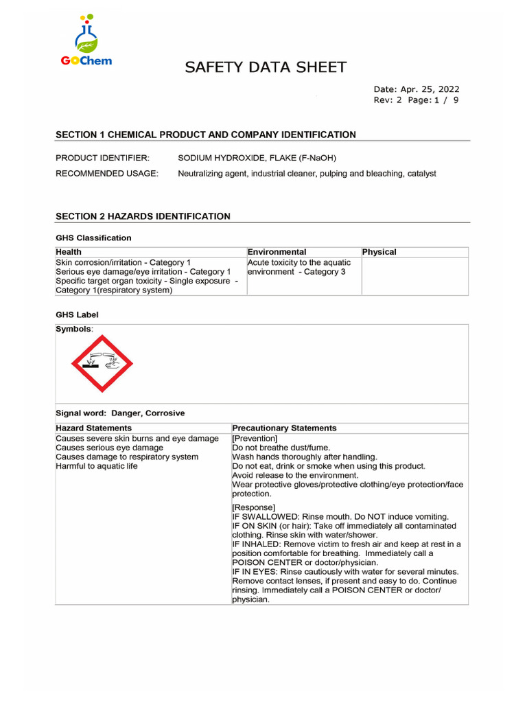 Msds Caustic Soda Flake | PDF