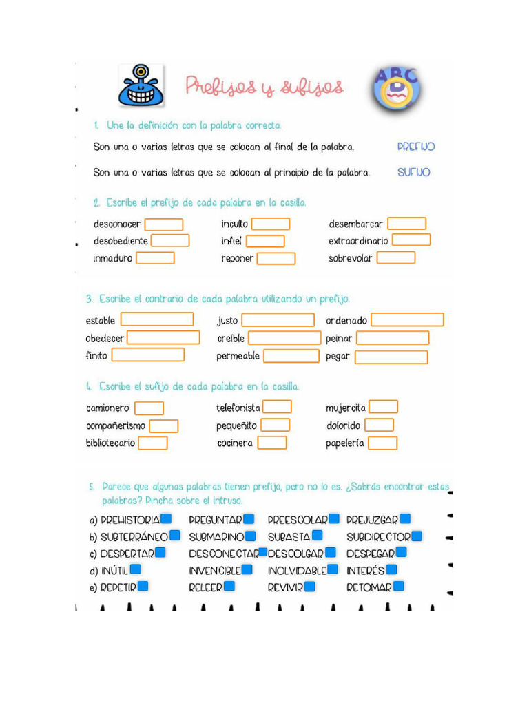 Actividad Prefijos y Sufijos | PDF