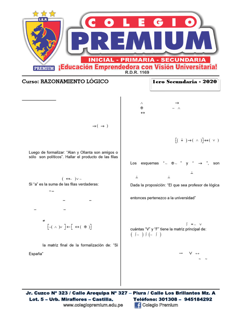 Raz Logico 1ero 2020 04 Verdad Formal | PDF | Proposición | Sintaxis (Lógica)