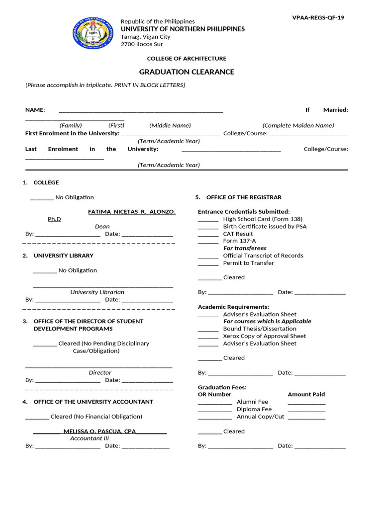 Qf 19 Clearance Form Graduating 2025 | PDF | Doctor Of Philosophy ...