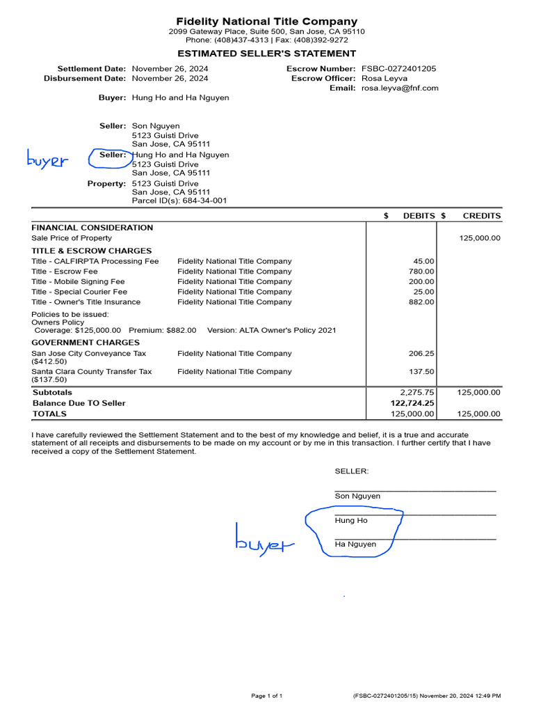 Sellers Statement Without Tax Collection and Proration | PDF | Title ...