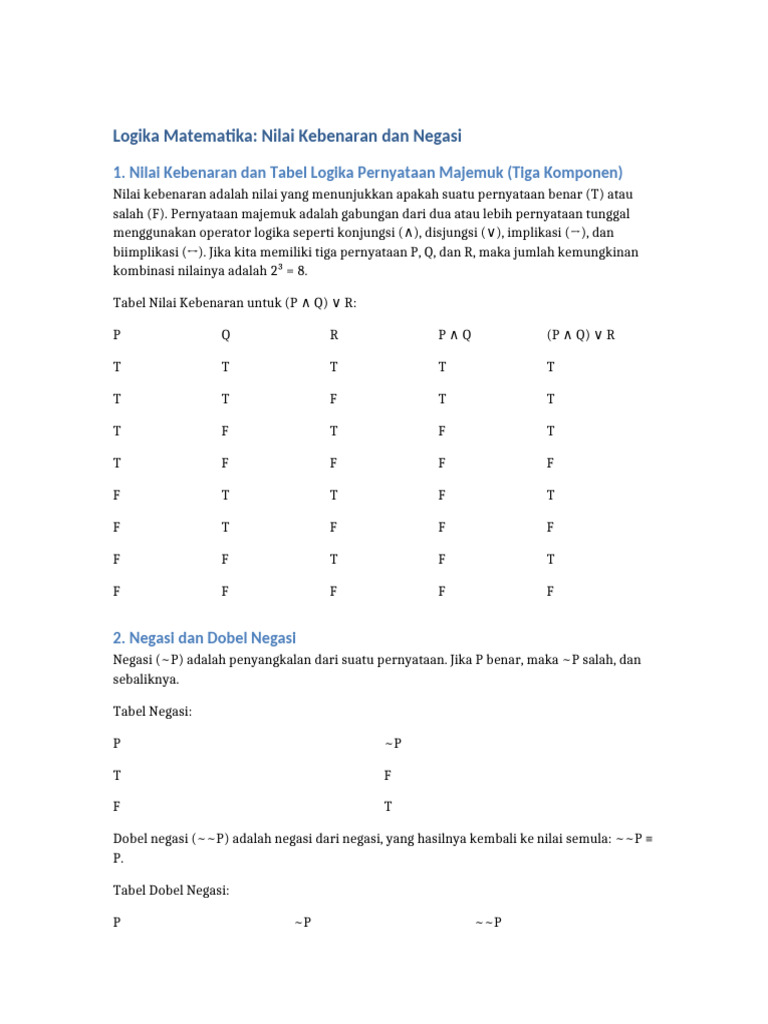 Nilai Kebenaran Dan Negasi | PDF