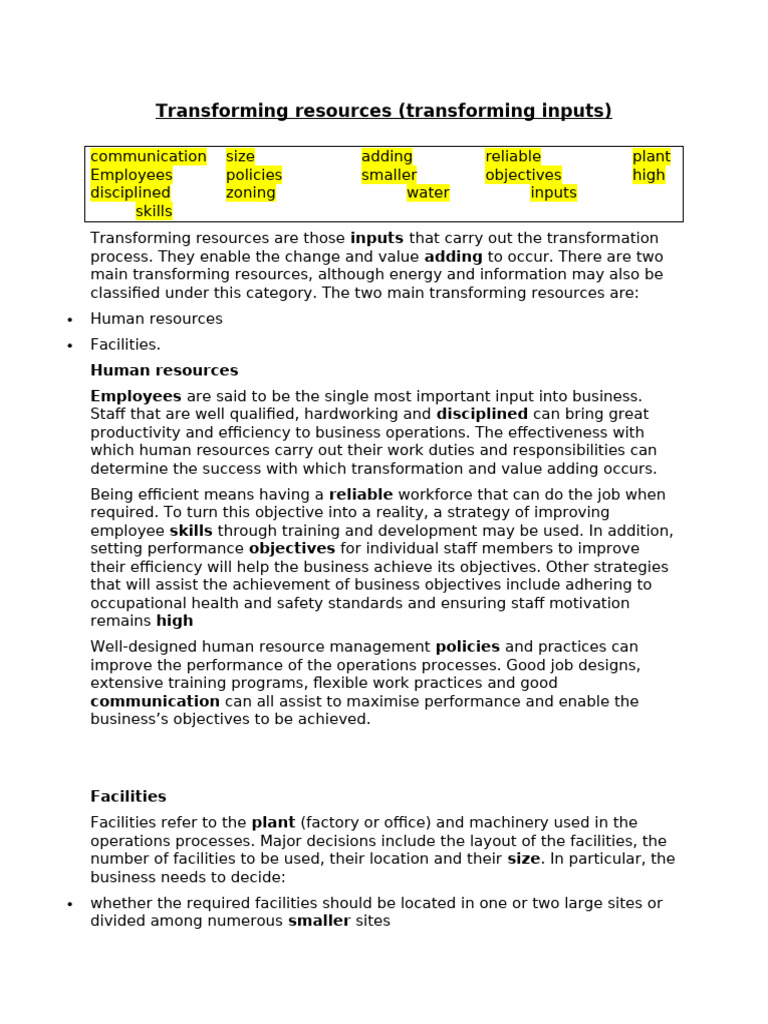 1.1 Transforming Resources Cloze Passage | PDF | Human Resources ...