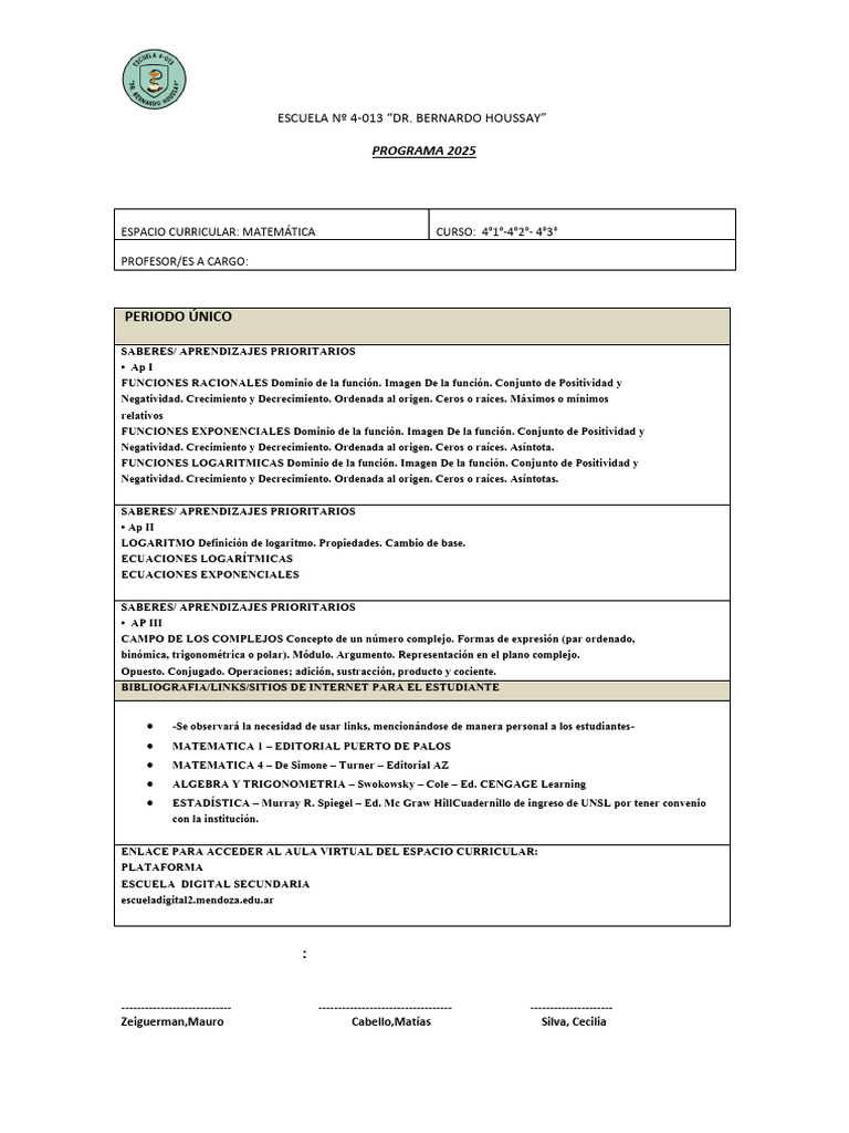 Programa 4to Año Ciclo 2025 | PDF