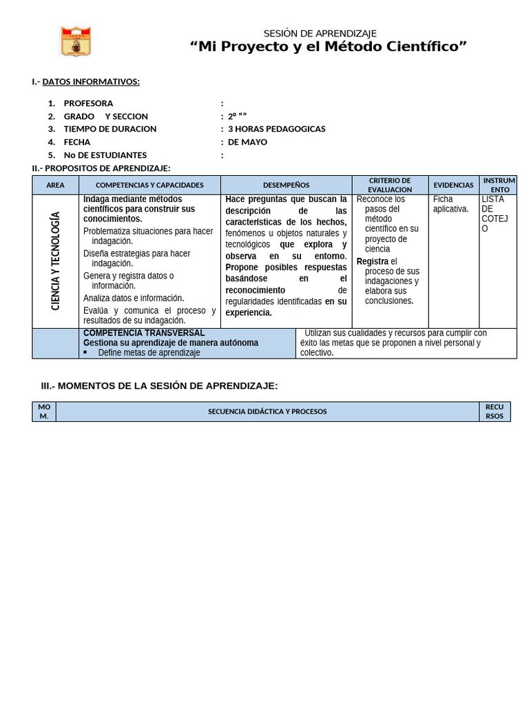 Sesion Ciencia - Mi Proyecto y El Metodo Cientifico | PDF | Aprendizaje ...
