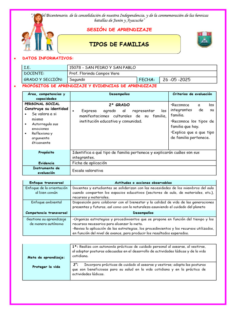 Lunes - s1 Sesion d1 Ps Tipos de Familia | PDF | Evaluación | Aprendizaje