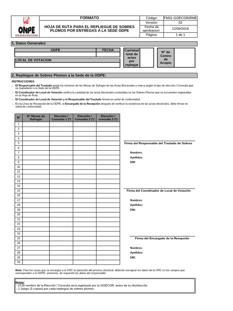 FM01 - GOECOR - RME - HR para El Repliegue de SP Por Entregas A La Sede de OPDE - V02 | PDF ...