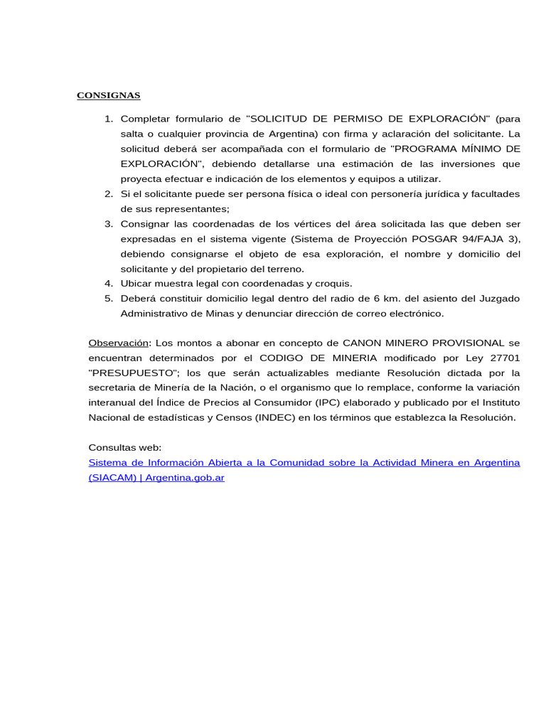 Tp2 Consigna Solicitud de Exploracion (Cateo) | PDF
