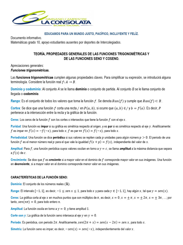 Nivelación+de+teoría+y+actividades +ley+del+seno+10° | PDF | Función ...