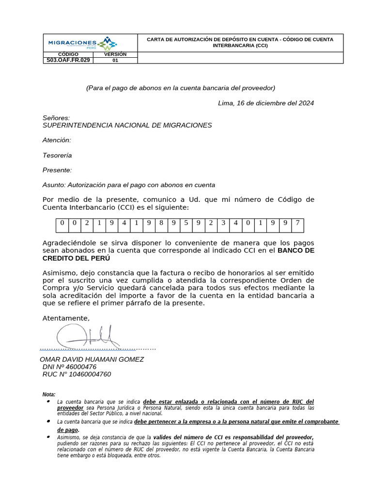 Formato de CCI | PDF