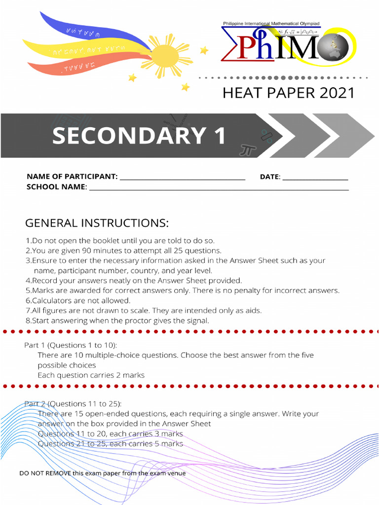PhIMO HEAT 2021 Secondary Math Questions | PDF | Arithmetic ...