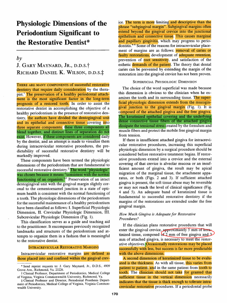 2.2 Physiologic Dimensions of The Periodontum Significant To The Restorative Dentist | PDF ...