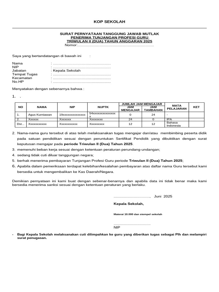 Format SPTJM Sertifikasi TW 2 Dan TW 4 | PDF