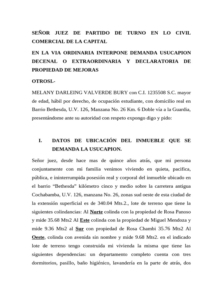Demanda de Usucapion | PDF | Derecho privado | Derecho y economía