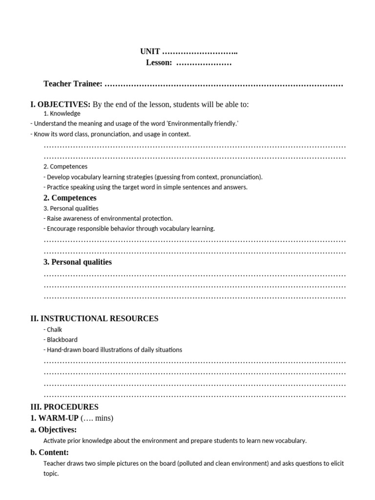 Lesson Plan Environmentally Friendly Game | PDF