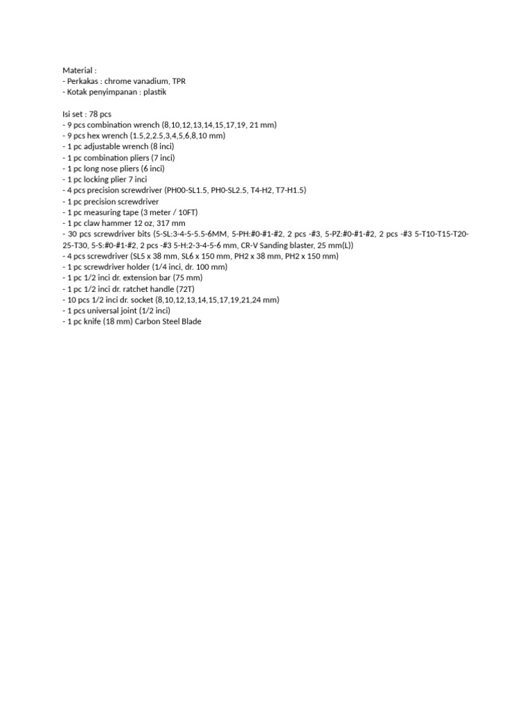 Tool Set Krisbow | PDF